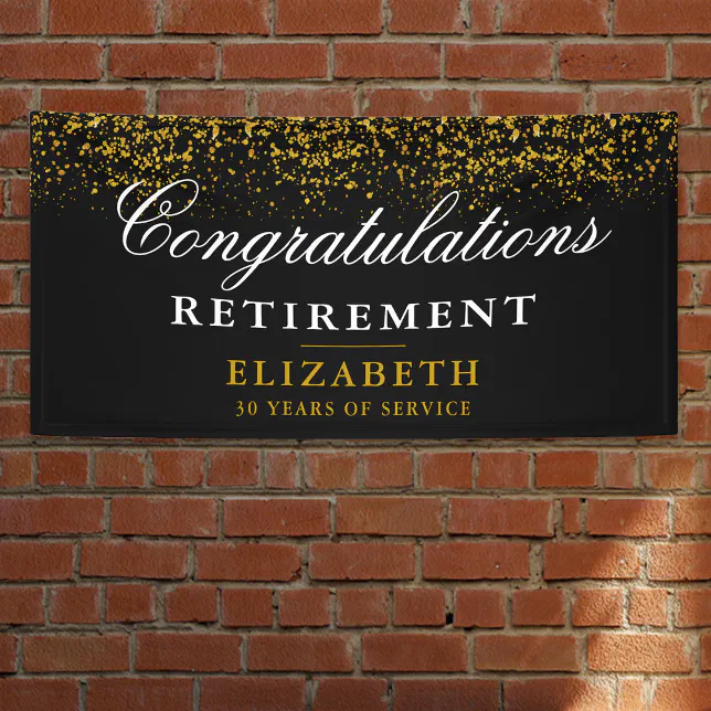 Retirement Party Gold Glitter Black Banner | Zazzle
