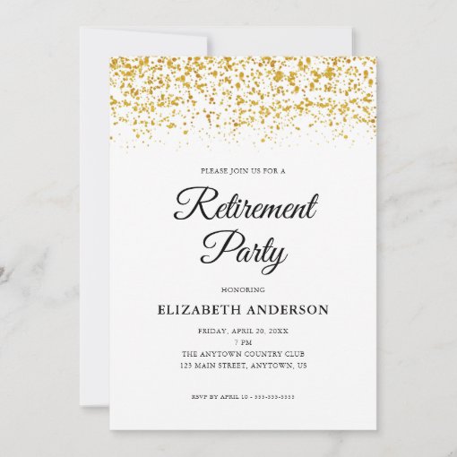 Retirement Party Gold Glitter Confetti Invitation | Zazzle
