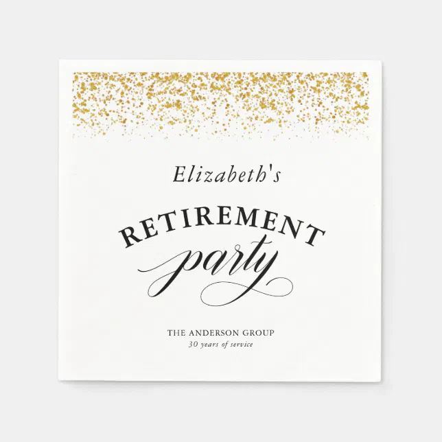 Retirement Party Gold Glitter Elegant Script Napkins | Zazzle