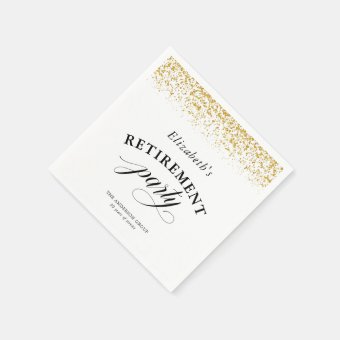 Retirement Party Gold Glitter Elegant Script Napkins | Zazzle