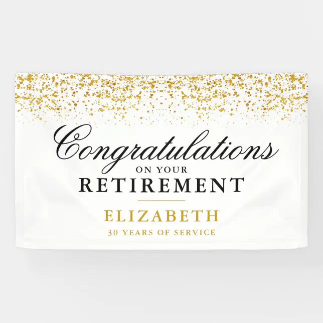 Retirement Party Gold Glitter White Banner | Zazzle