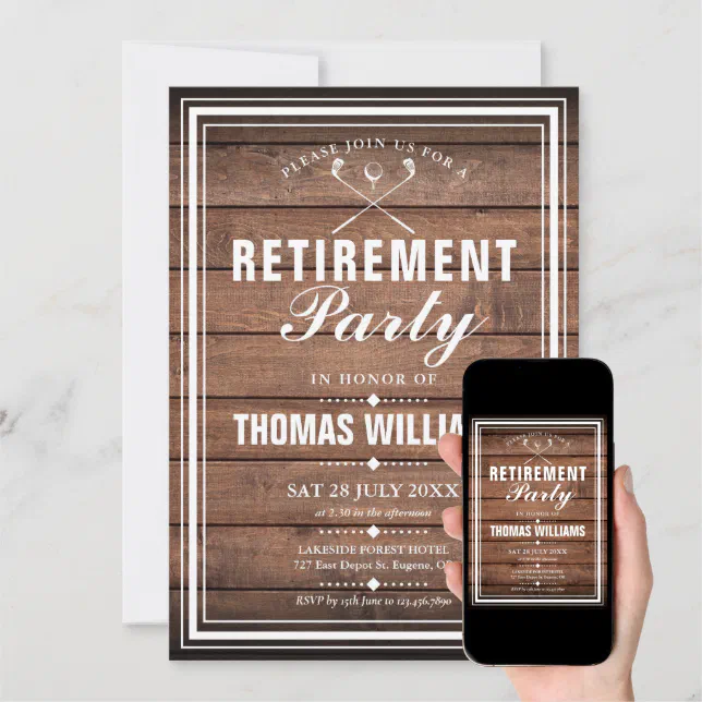 Retirement Party Golf Rustic Wood Panels Invitation | Zazzle