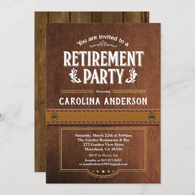 Retirement party invitation. Classy faux leather Invitation | Zazzle