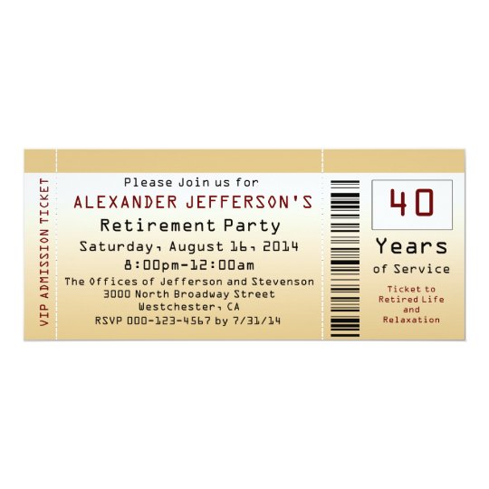 Retirement Party Invitation Goldtone Ticket | Zazzle.com