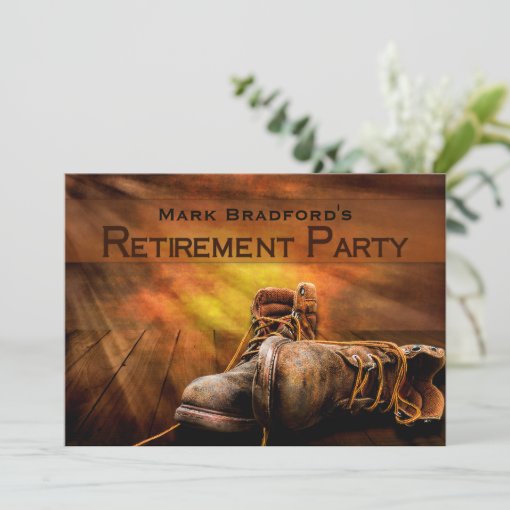 Retirement Party Invitation, Old Work Boots,Sunset Invitation | Zazzle