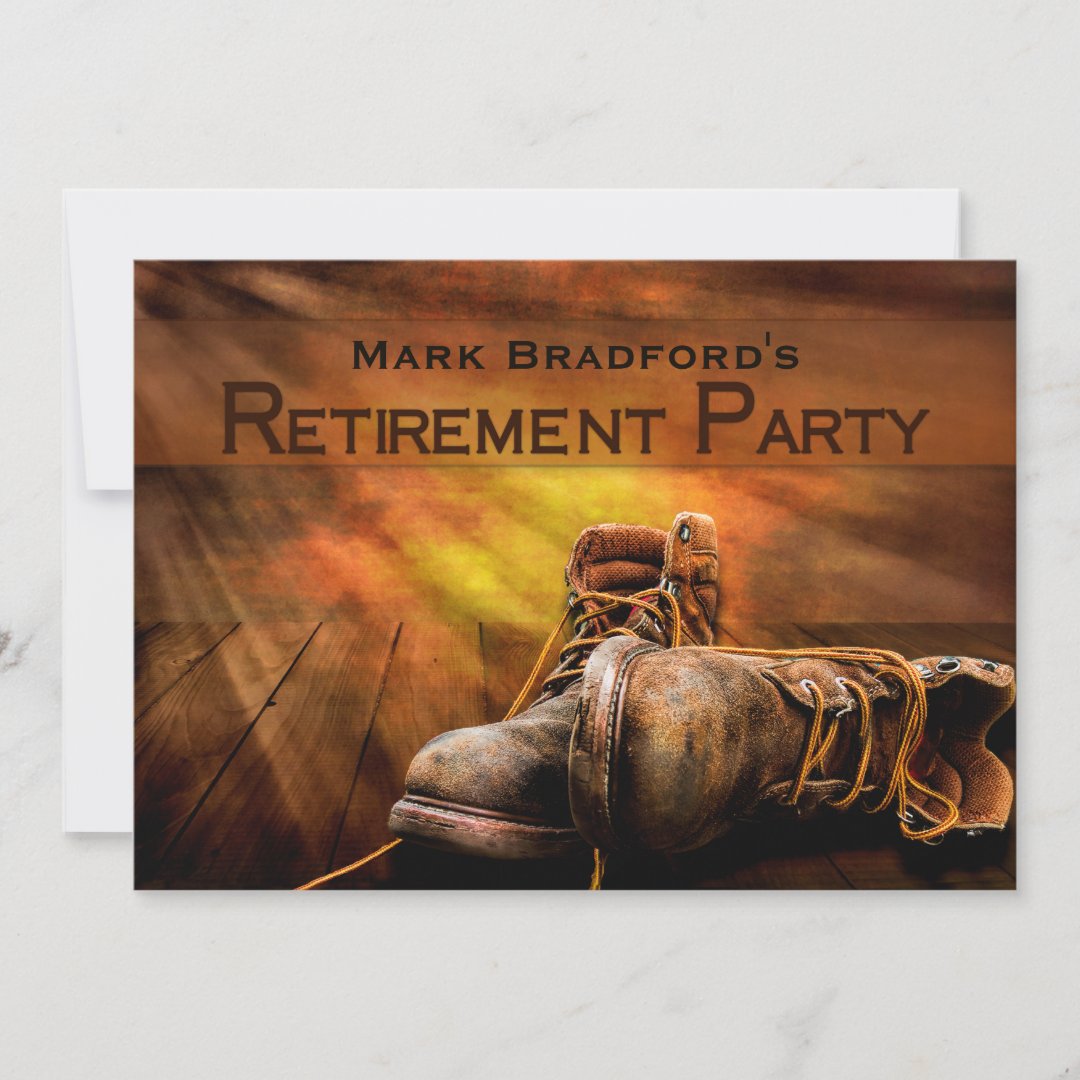 Retirement Party Invitation, Old Work Boots,Sunset Invitation | Zazzle
