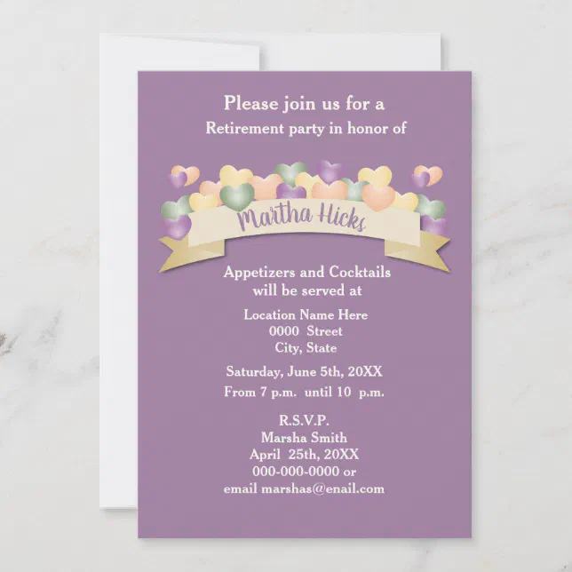 Retirement Party Invitation / Purple Hearts | Zazzle