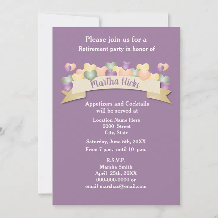 Retirement Party Invitation / Purple Hearts | Zazzle
