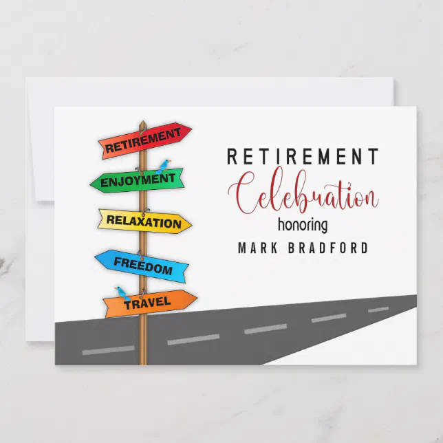 Retirement Party Invitation Road Signs WHITE Name | Zazzle