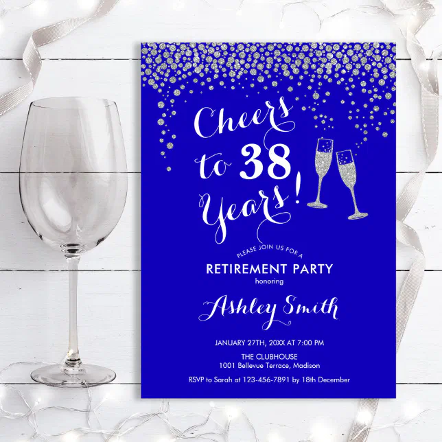 Retirement Party Invitation Royal Blue Silver | Zazzle
