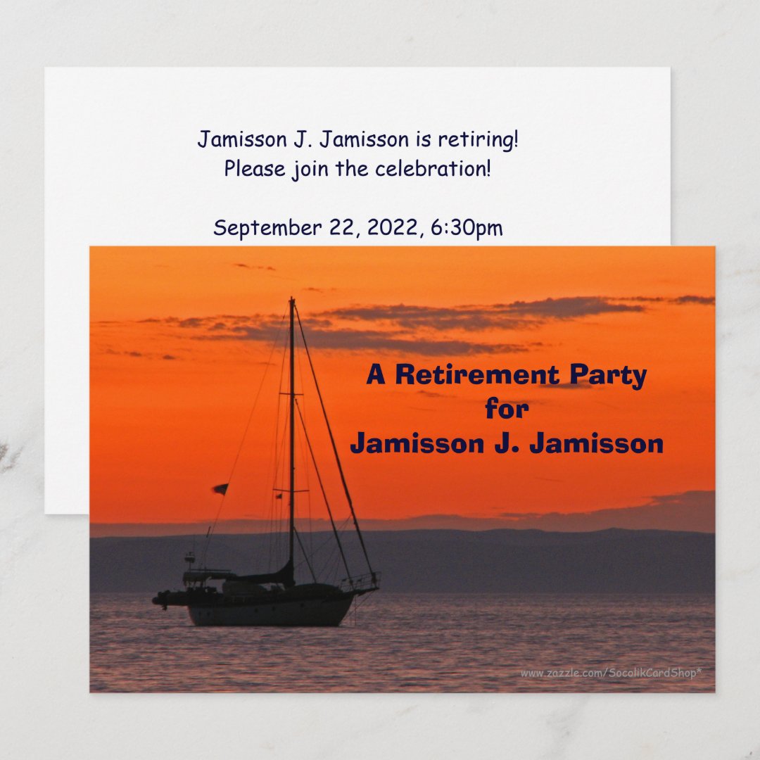 Retirement Party Invitation Sailboat at Sunset | Zazzle