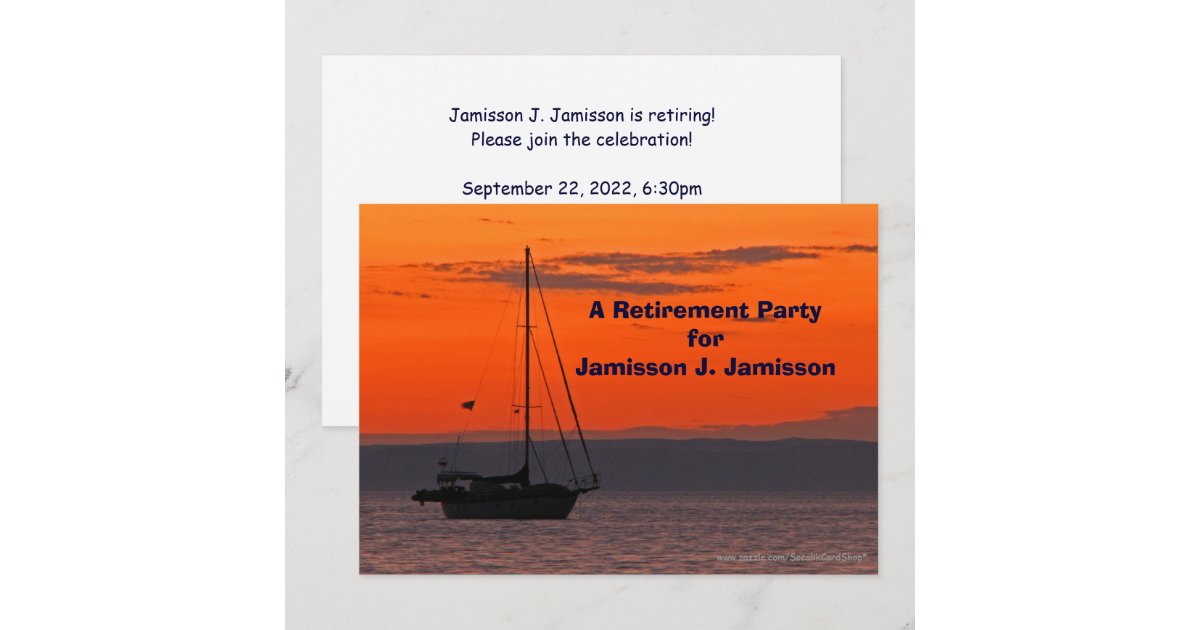 Retirement Party Invitation Sailboat at Sunset | Zazzle