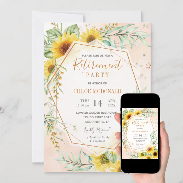 Retirement Party invitation with sunflowers | Zazzle