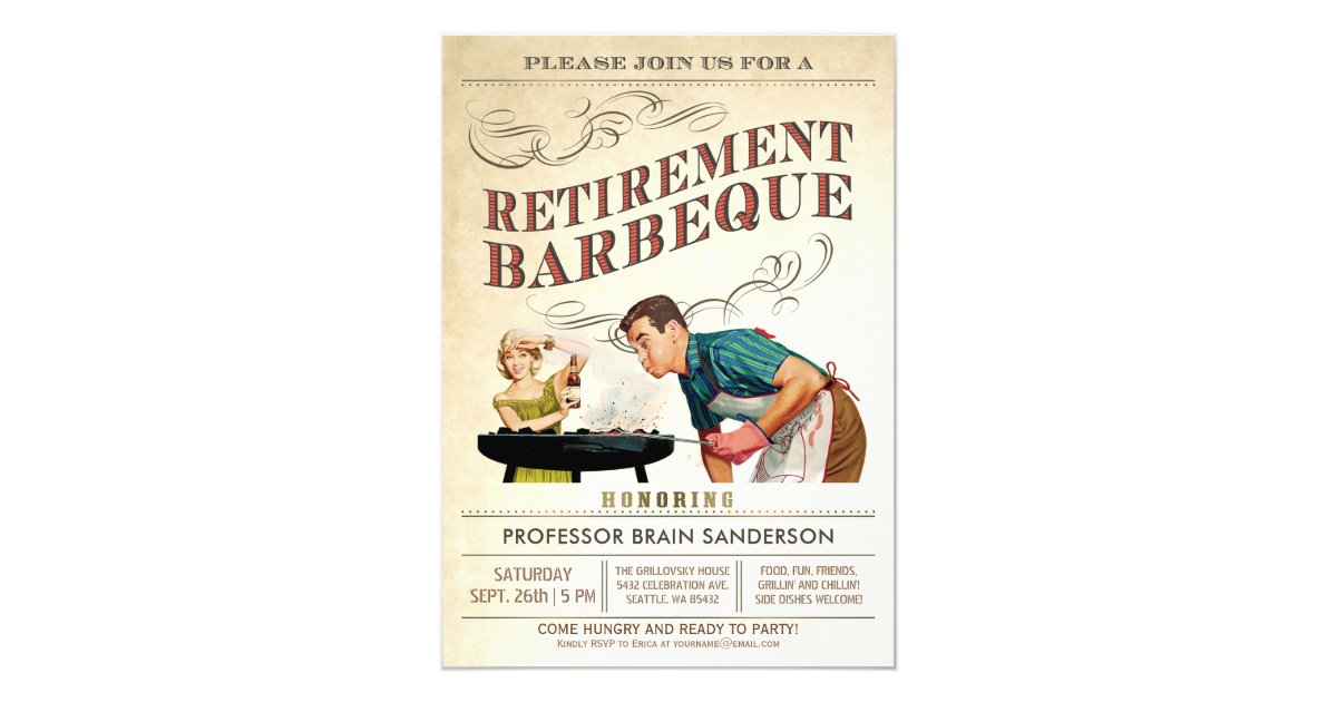 Retirement Party Invitations | BBQ Vintage | Zazzle.com