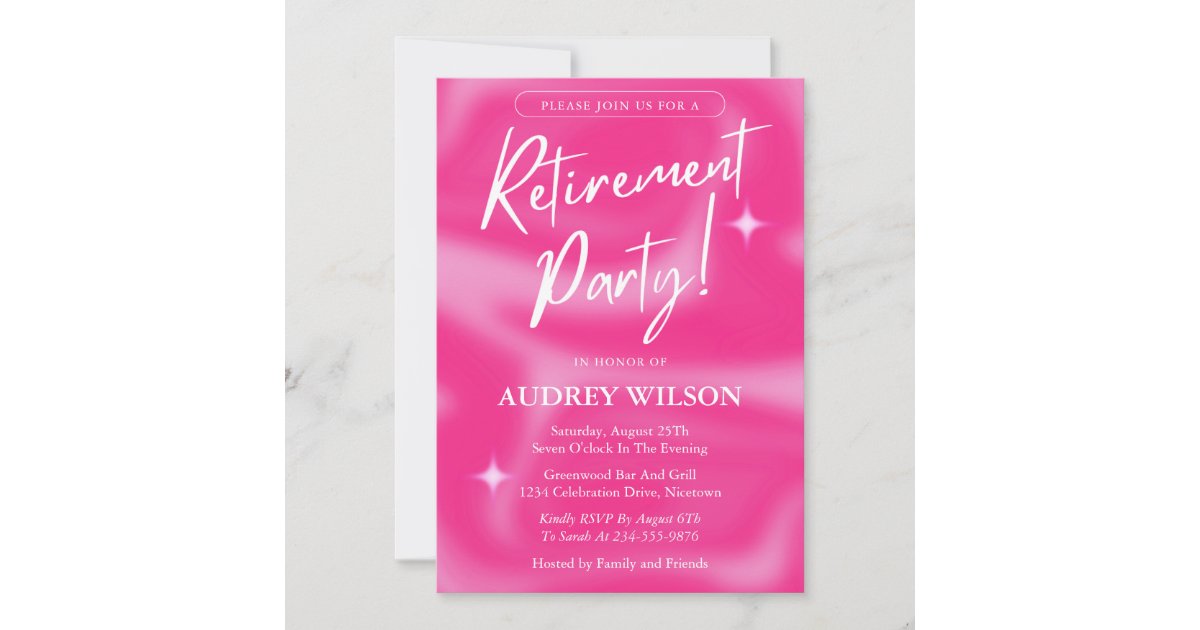Retirement Party Invitations Pink and White | Zazzle