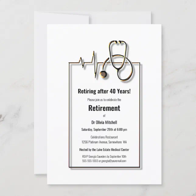 Retirement Party Medical Nurse Doctor Stethoscope Invitation | Zazzle