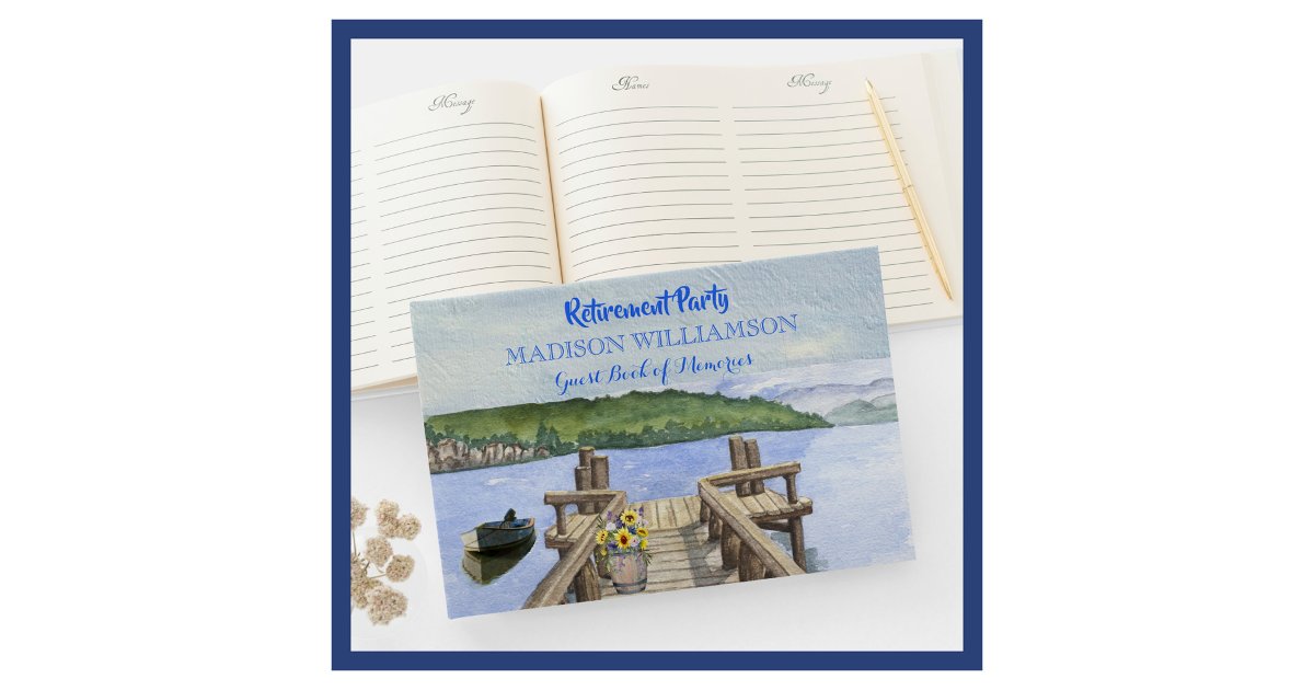 Retirement Party Mountain Lake Dock Guest Book | Zazzle