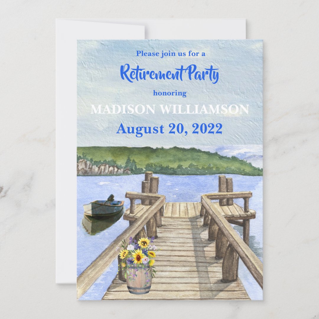 Retirement Party Mountain Lake Dock Invitation | Zazzle