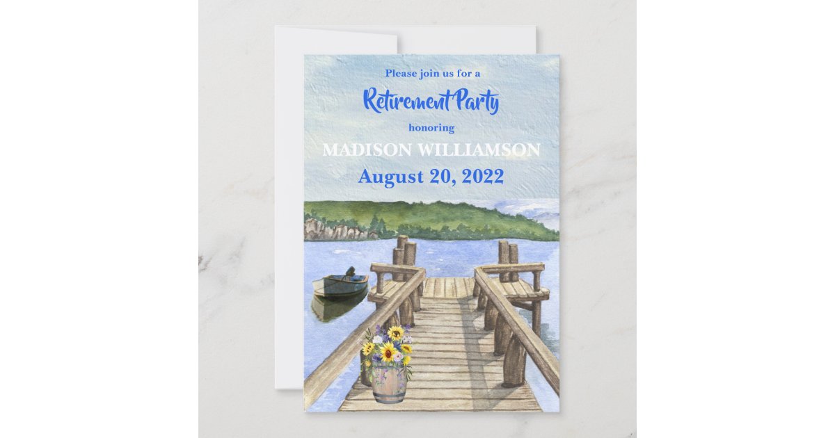 Retirement Party Mountain Lake Dock Invitation | Zazzle