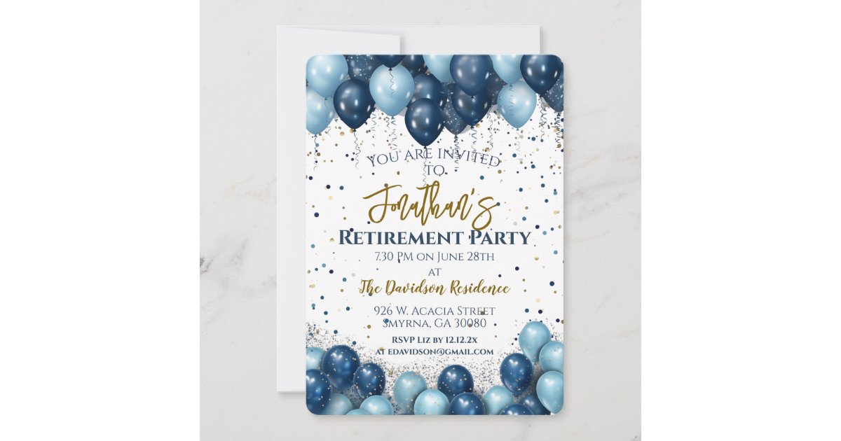Retirement Party Navy Blue Balloons Invitation | Zazzle