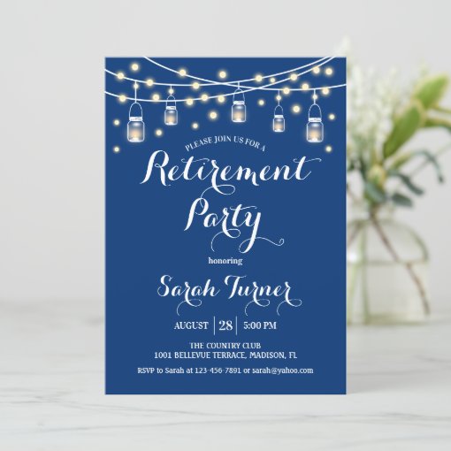 Retirement Party - Navy Blue Invitation | Zazzle