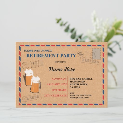 Retirement Party Postal Post Card Retired Invite | Zazzle