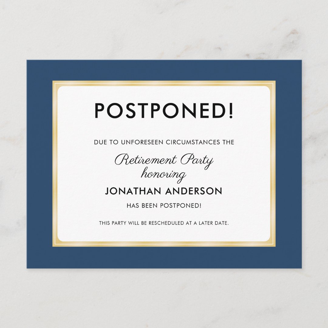 Retirement Party Postponed Postcard | Zazzle