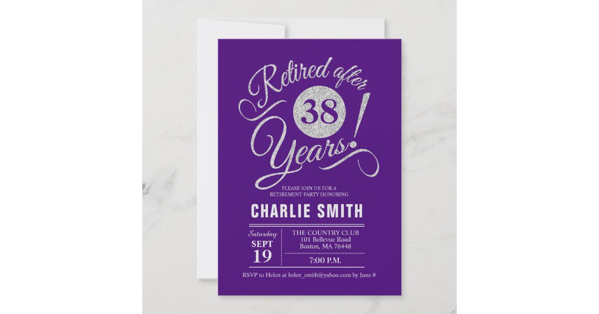 Retirement Party - Purple Silver Invitation | Zazzle