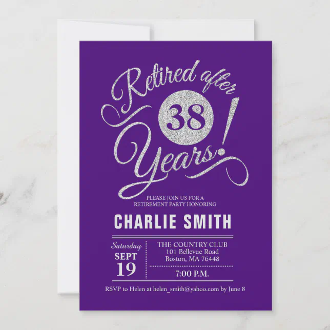 Retirement Party - Purple Silver Invitation | Zazzle