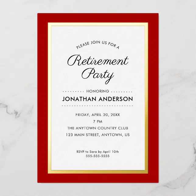 Retirement Party Red and Gold Foil Foil Invitation | Zazzle