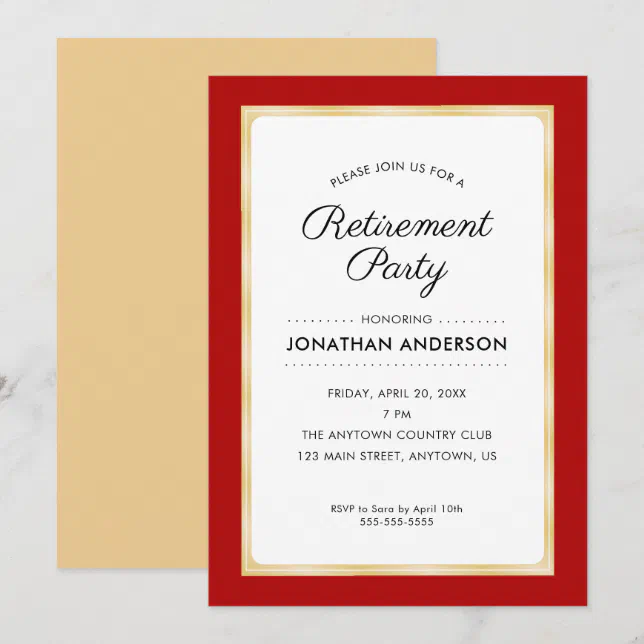 Retirement Party | Red and Gold Invitation | Zazzle