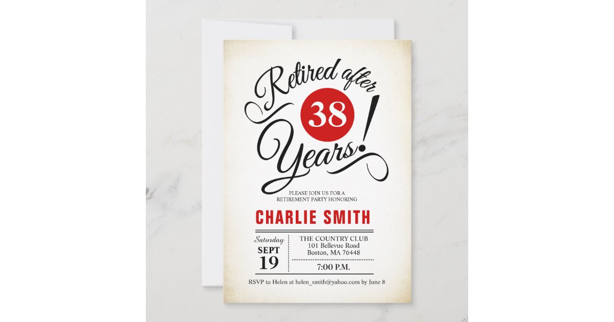 Retirement Party - Red Black White Invitation | Zazzle