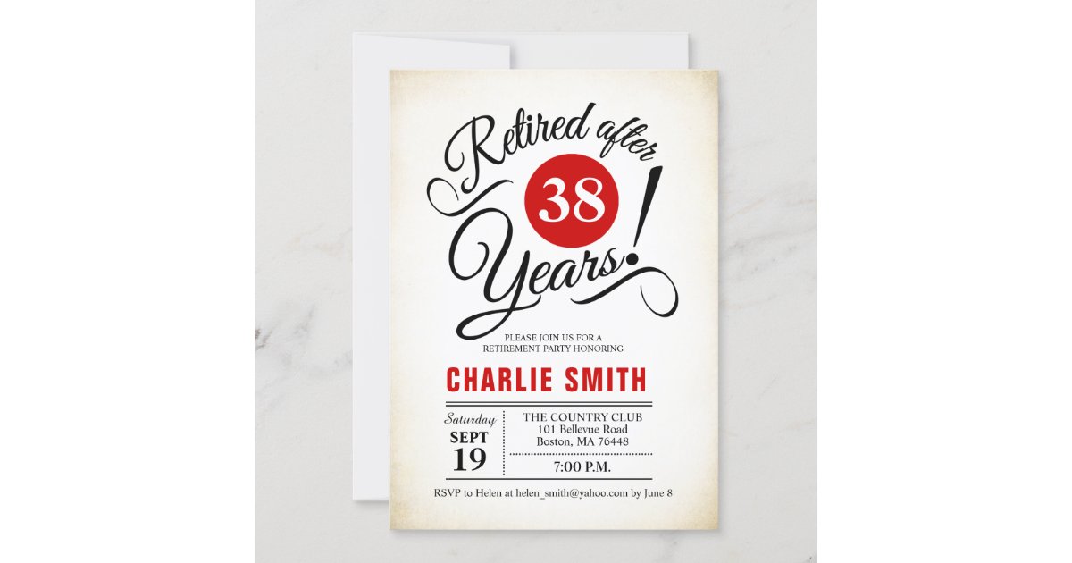 Retirement Party - Red Black White Invitation | Zazzle