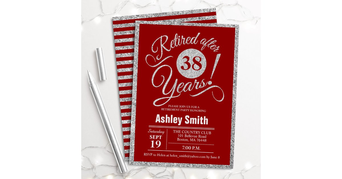 Retirement Party - Red Silver Invitation | Zazzle