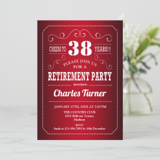 Retirement Party - Red White Invitation | Zazzle