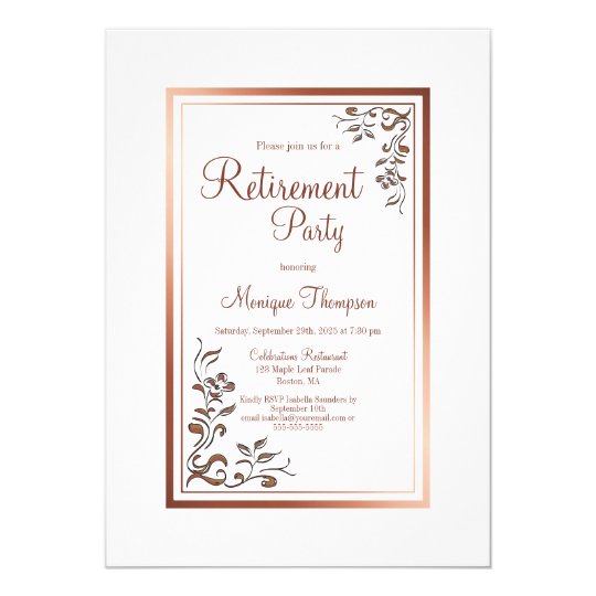 Retirement Party Rose Gold Floral Border Invitation | Zazzle.com