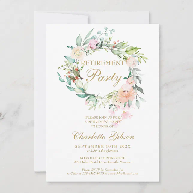 Retirement Party Roses Floral Garland Photo Invitation | Zazzle
