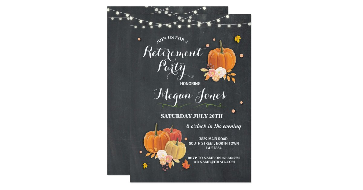 Retirement Party Rustic Chalk Fall Pumpkin Invite | Zazzle.com