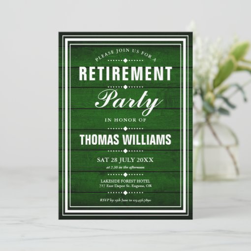 Retirement Party Rustic Green Wood Panels Invitation | Zazzle