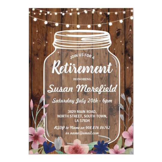 Retirement Party Rustic Jar Wood Floral Invite | Zazzle.com