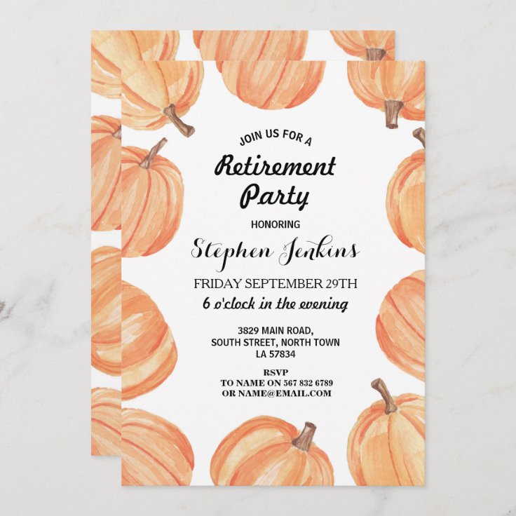 Retirement Party Rustic Watercolor Pumpkin Fall Invitation | Zazzle