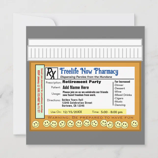 Retirement Party RX for Fun Invitation | Zazzle
