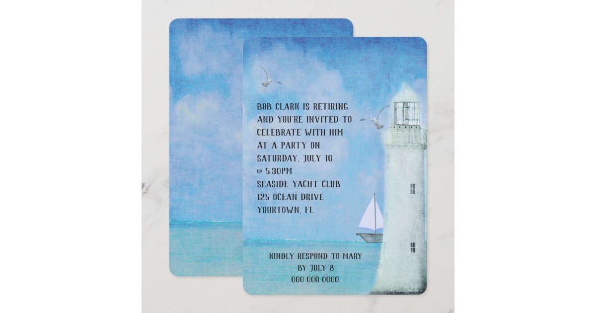 Retirement Party-sailboat and ocean lighthouse Invitation | Zazzle