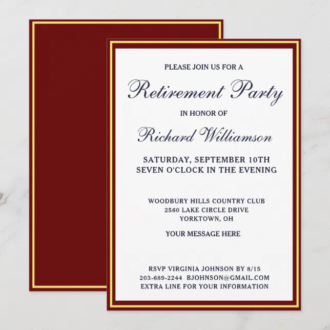 Retirement Party Simple Red Gold Invitation | Zazzle