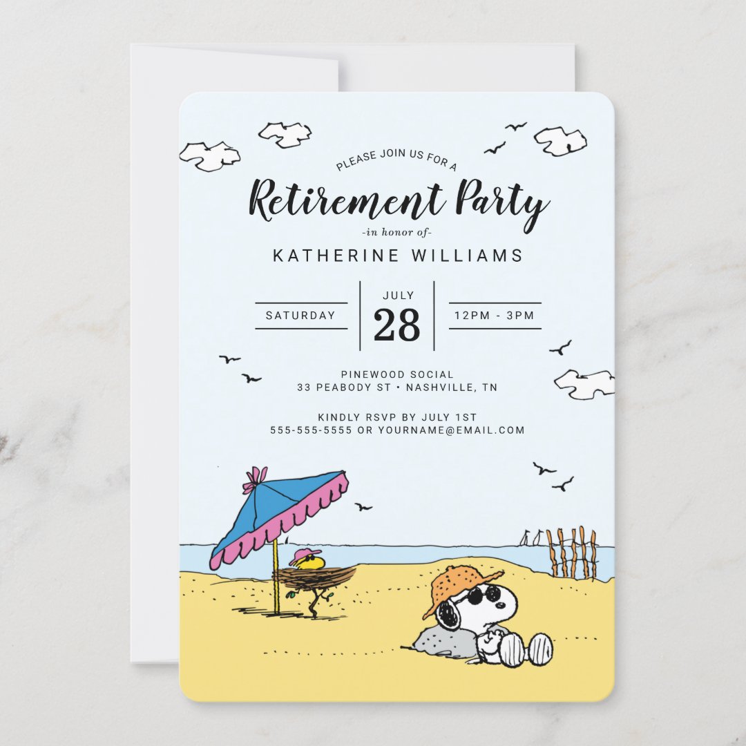 Retirement Party | Snoopy & Woodstock on the Beach Invitation | Zazzle