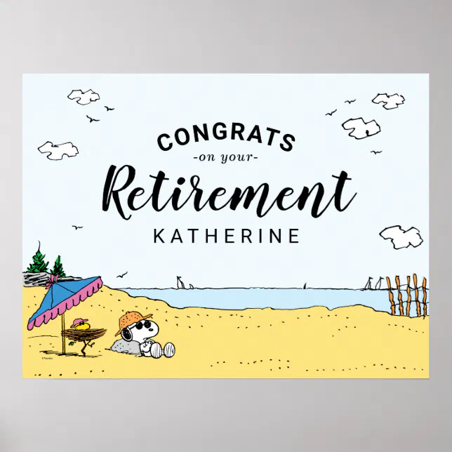 Retirement Party | Snoopy & Woodstock on the Beach Poster | Zazzle