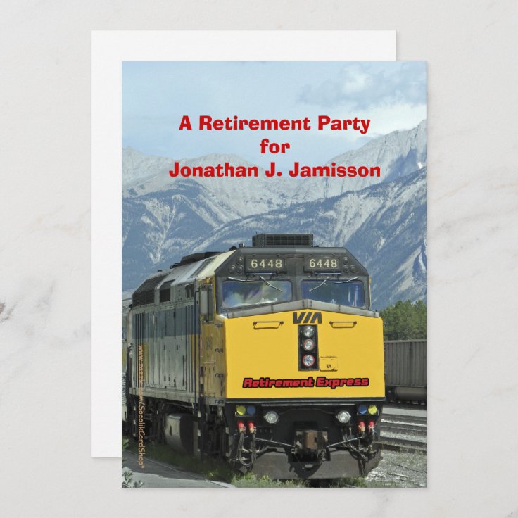 Retirement Party, Yellow Railroad Train Engine Invitation | Zazzle