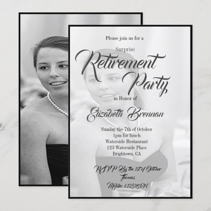 Retirement Photo Elegant Black and White Stylish Invitation | Zazzle