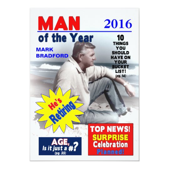RETIREMENT - PHOTO Invitation -MALE Magazine Cover | Zazzle.com