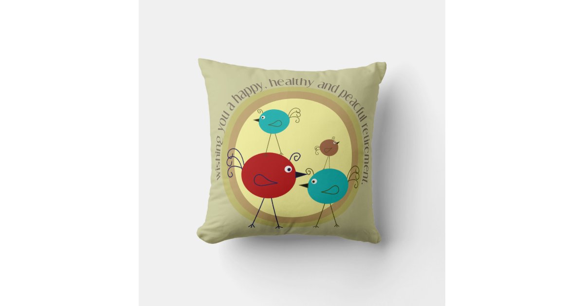 Retirement Pillow Retro Birds Design | Zazzle